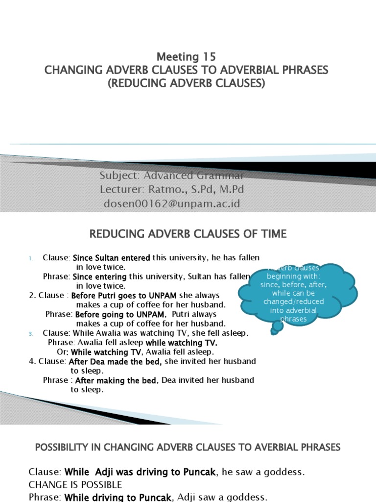 Reducing Adverb Clauses Guide | PDF | Linguistics | Grammar
