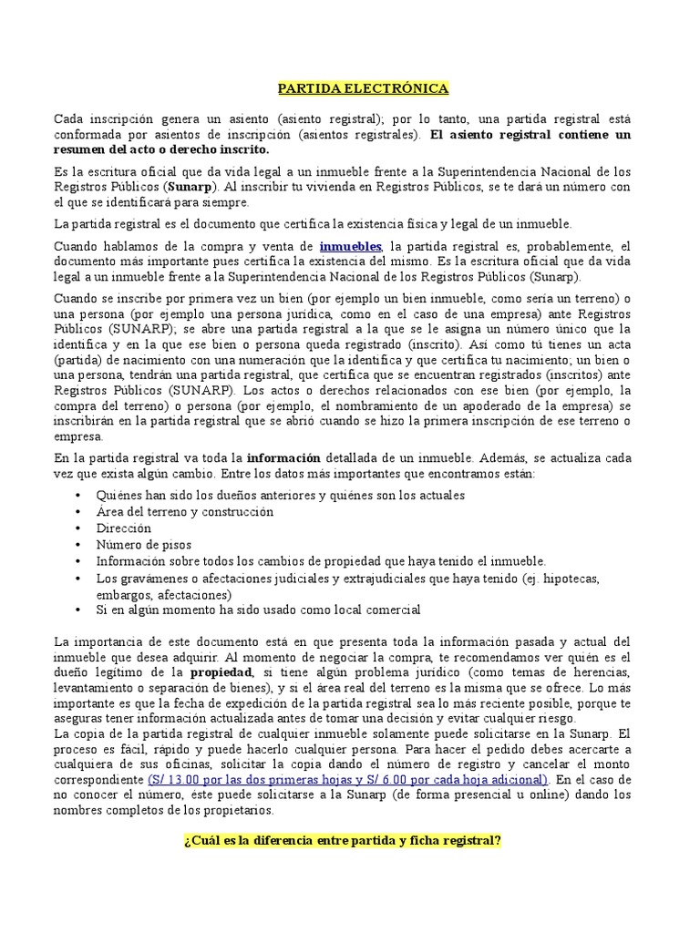 13.-Partida Electronica | PDF | Bienes raíces | Juez