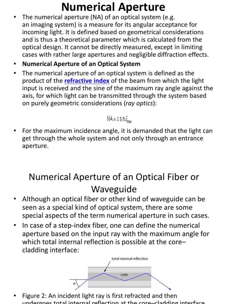 Numerical Aperture and Acceptance Angle | PDF | Optical Fiber | Optics