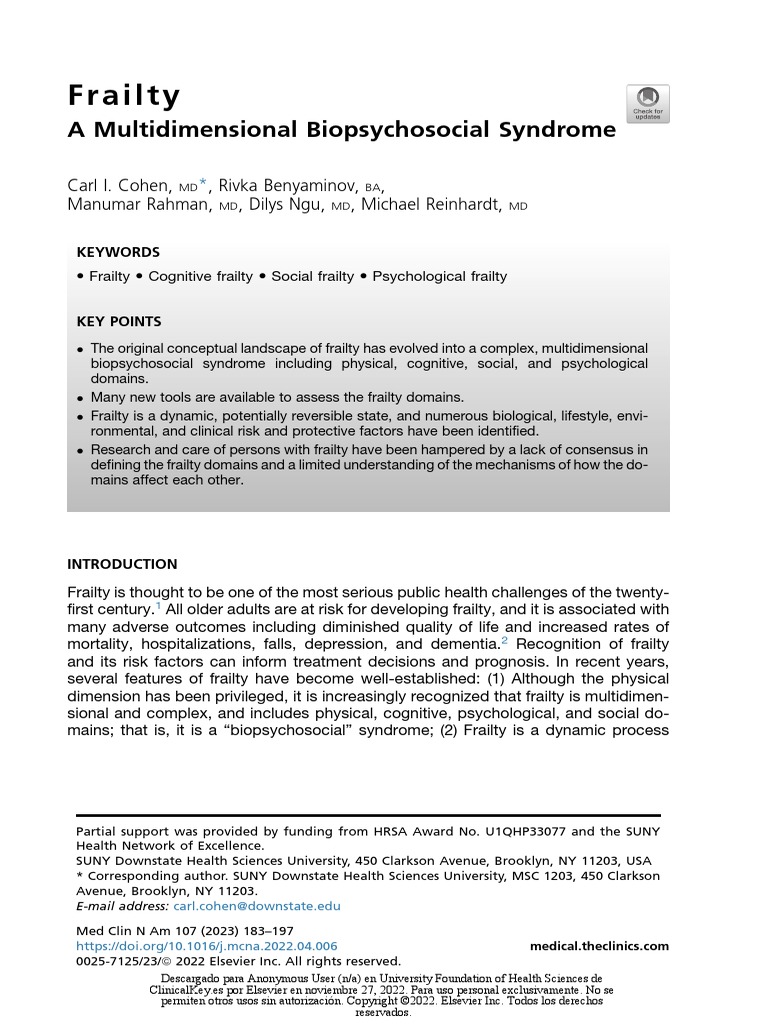 Frailty A Multidimensional Biopsychosocial Syndrome | PDF | Dementia ...