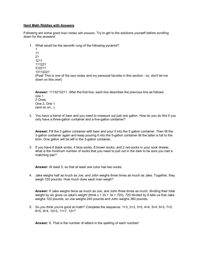 Hard Math Riddles With Answers | PDF | Nickel (United States Coin) | Coins