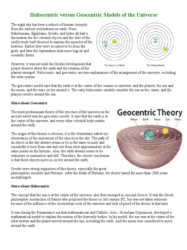 Heliocentric Versus Geocentric Models of The Universe 1 | PDF | Heliocentrism | Celestial Mechanics
