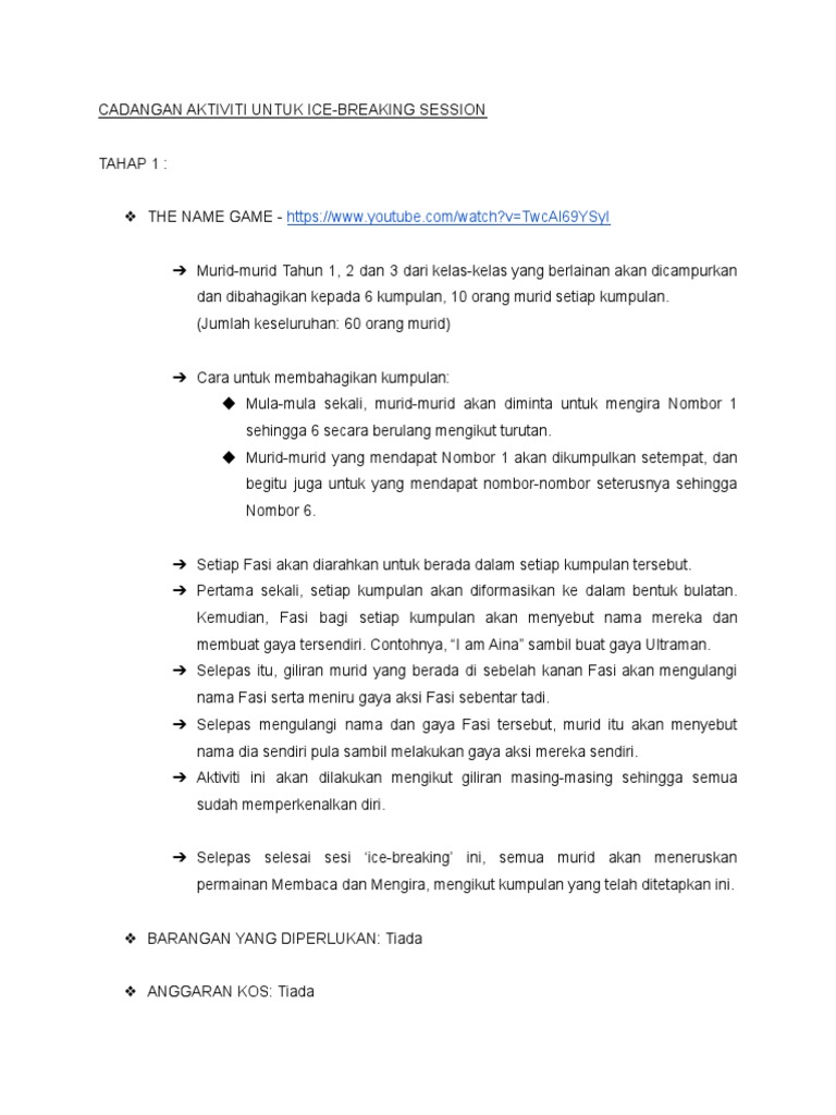Aktiviti Ice-Breaking untuk Sekolah | PDF