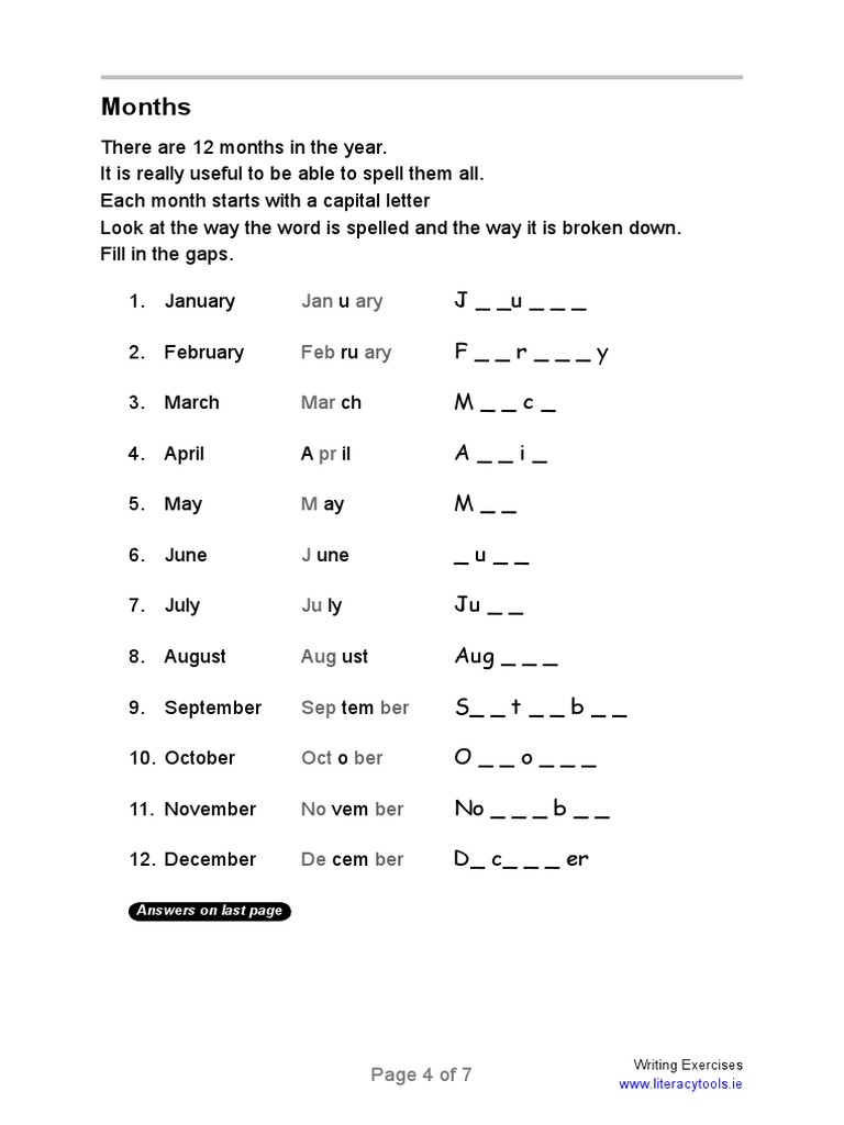 Spelling the Months: A Guide to Learning the Names and Order of the 12 ...