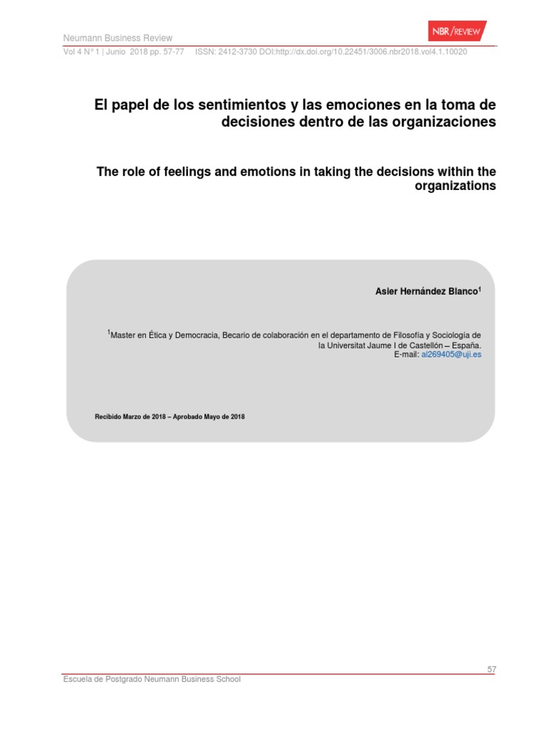 Hernández Asier 2018 El Papel De Los Sentimientos Y Las Emociones
