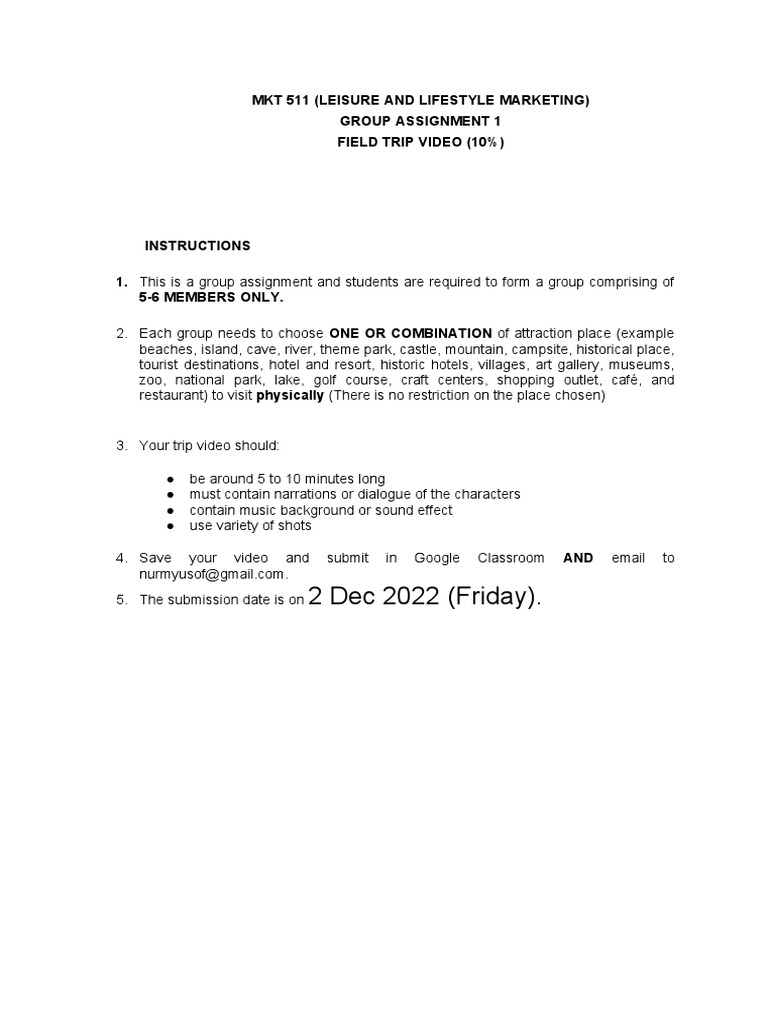 Guidelines - Group Assignment 1 - Field Trip | PDF