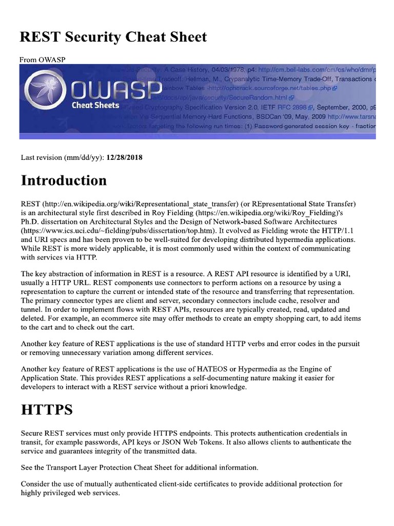 REST Security Cheat Sheet | PDF