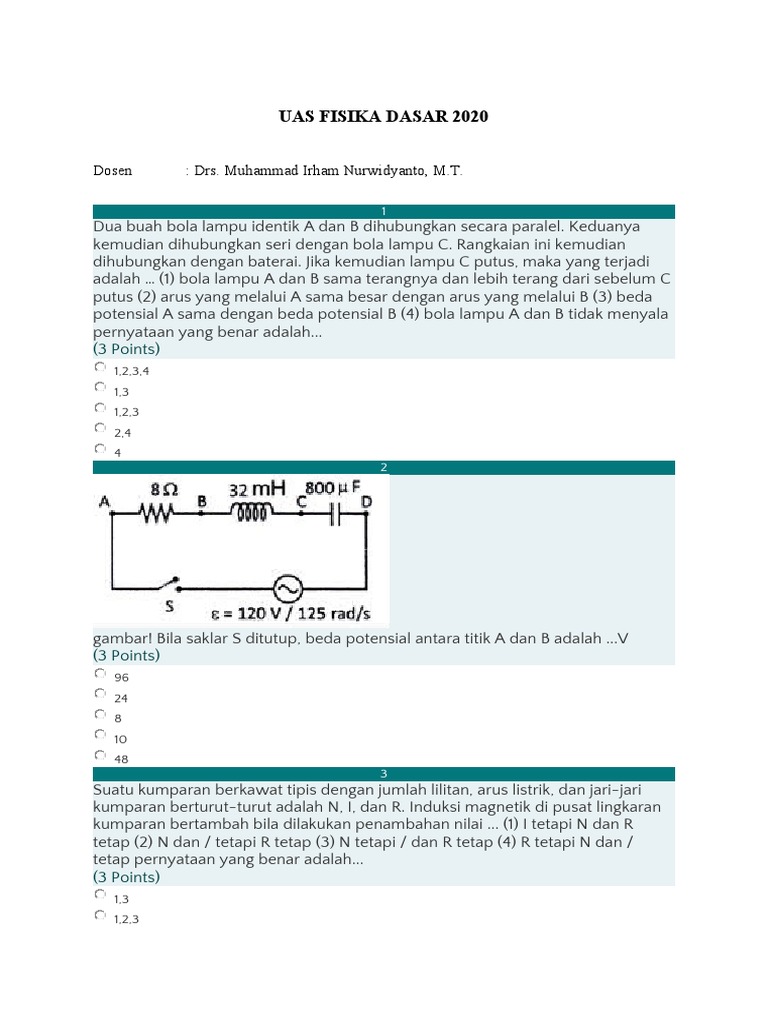 UAS Fisika Dasar 2020 | PDF | Sains & Matematika