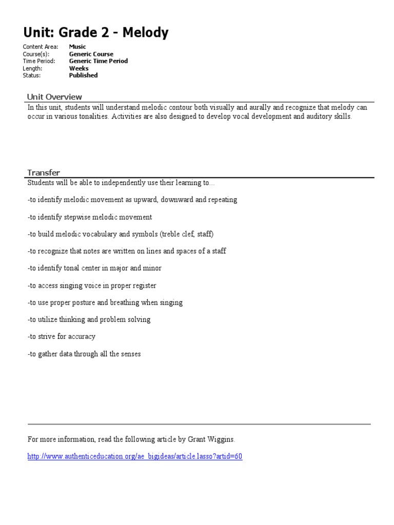 Grade 2 Music Unit: Melody Skills | PDF | Musical Notation | Rhythm