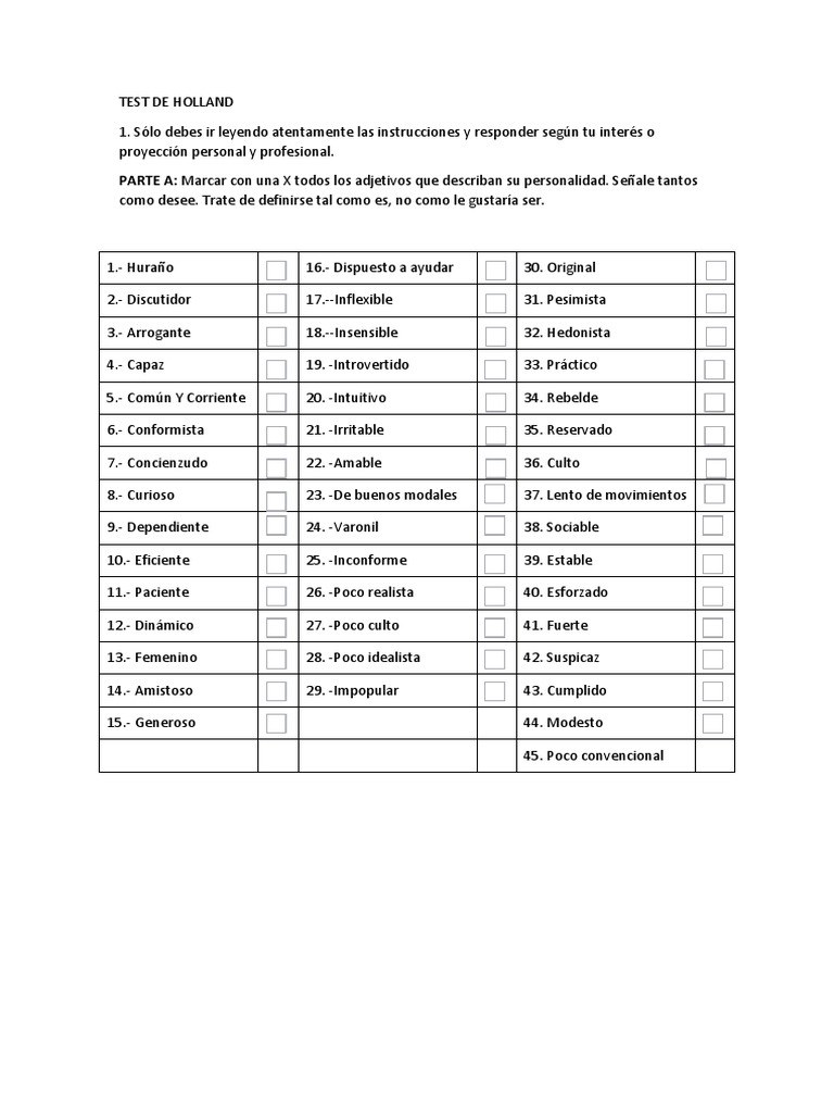CUESTIONARIO TEST DE HOLLAND (1) Edit | PDF