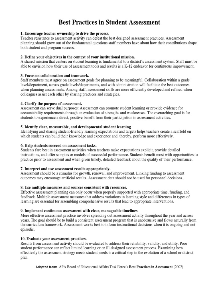 Best Assessment Practices | PDF | Educational Assessment | Learning