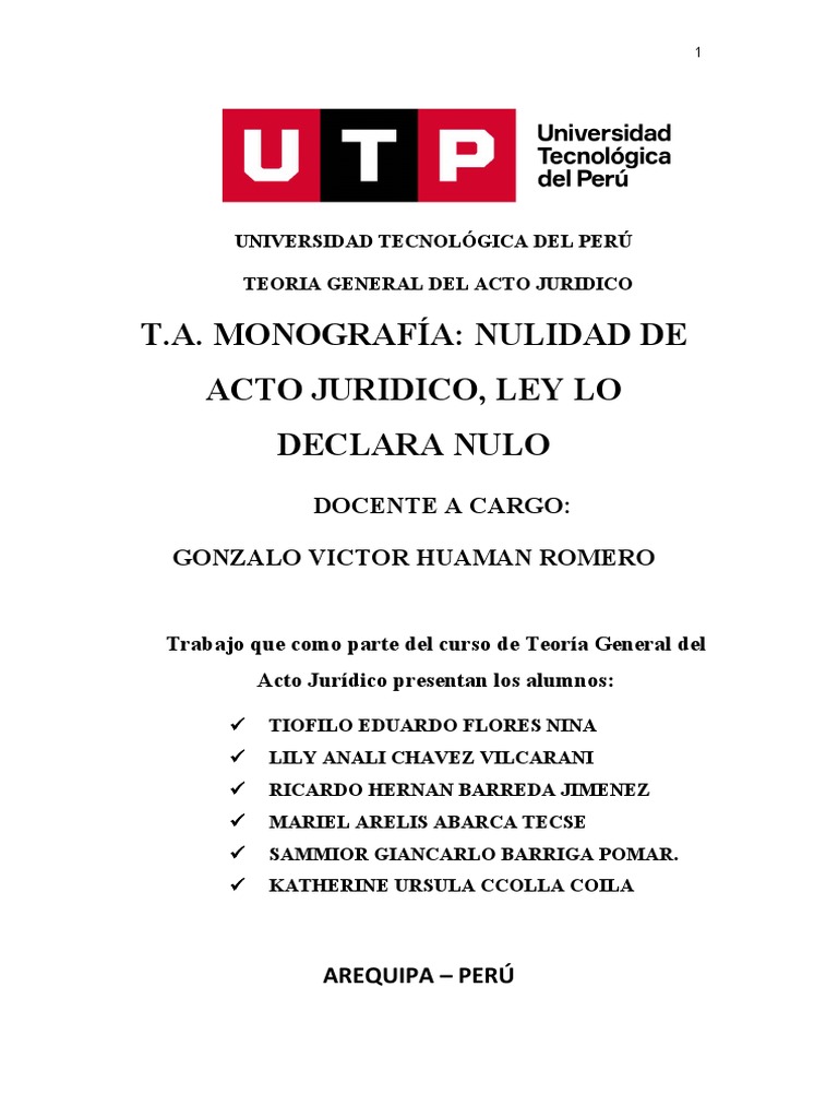 Monografía - Nulidad Acto Jurídico | PDF | Nulo (ley) | Sentencia (ley)