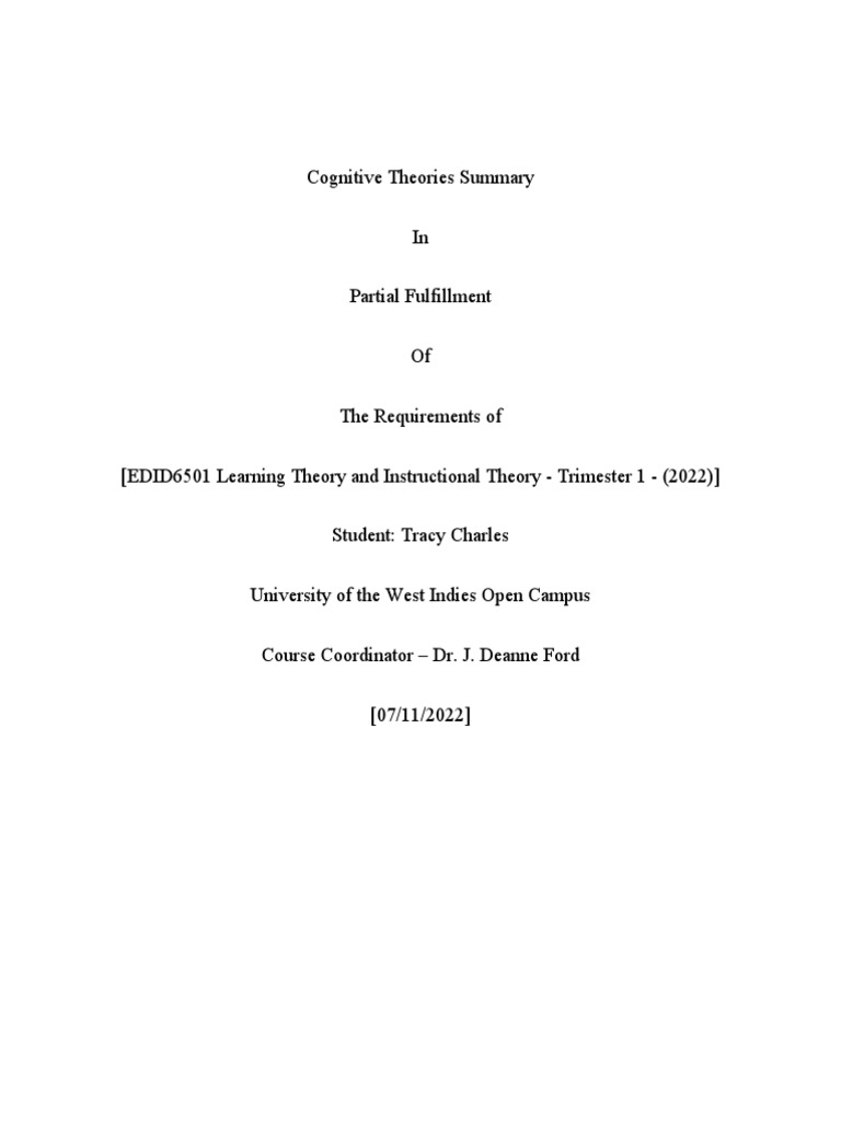 Cognitive Theories Summary | PDF | Learning | Cognition