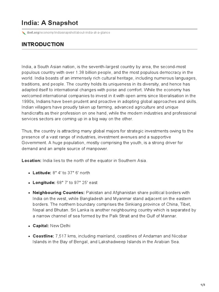 India A Snapshot | PDF | Economies