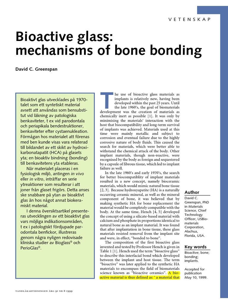 Bioactive Glass - Mechanism of Bone Bonding | PDF | Dental Implant ...