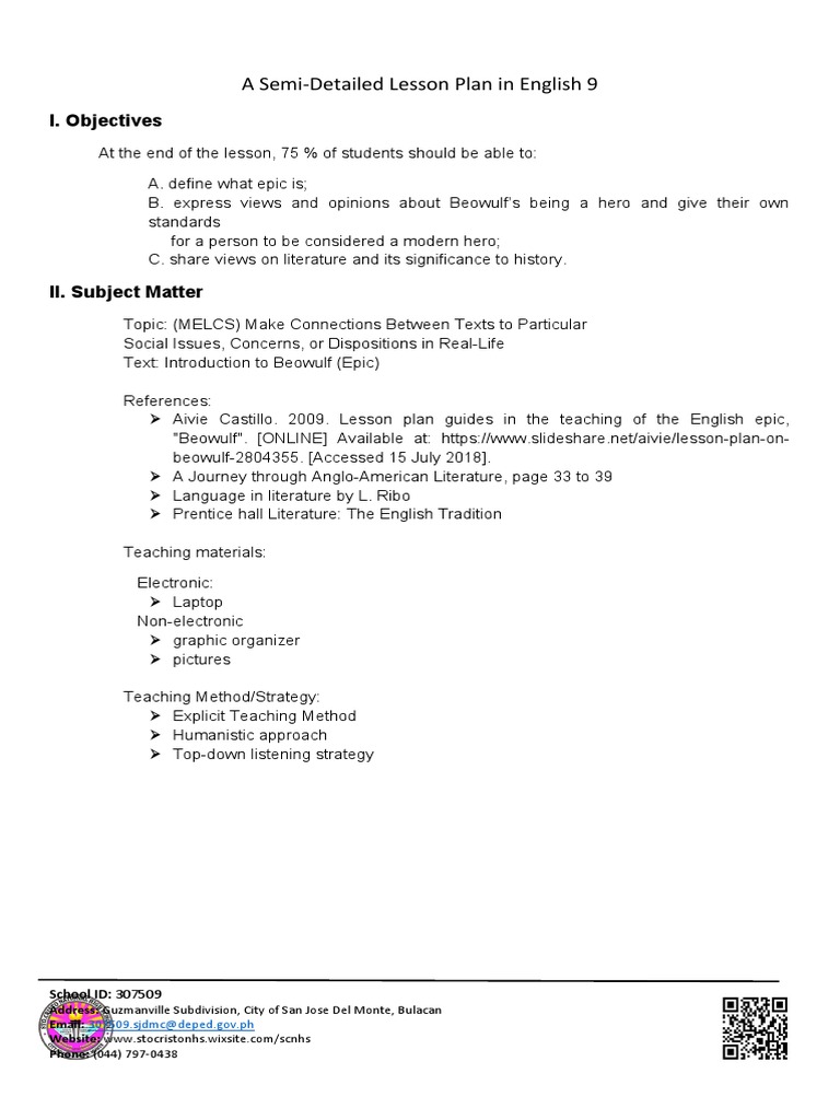 Semi Detailed Lesson Plan in English 9 | Download Free PDF | Lesson ...
