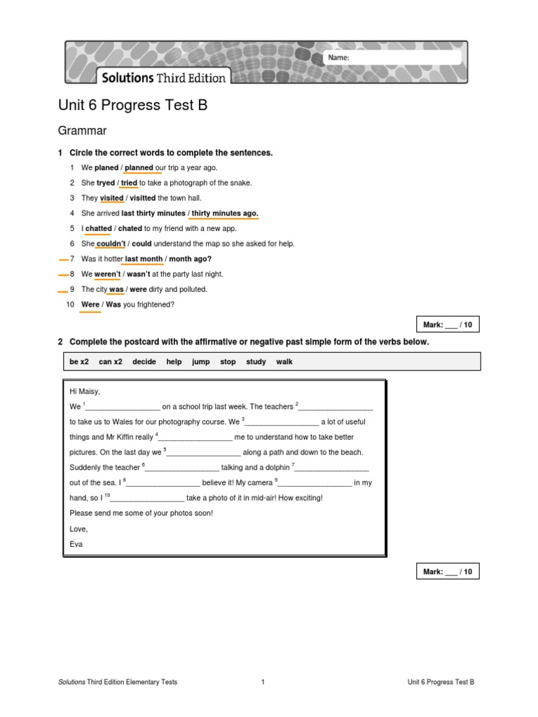 Sol3e Elem U6 Progress Test B Pdf Loch Ness Monster