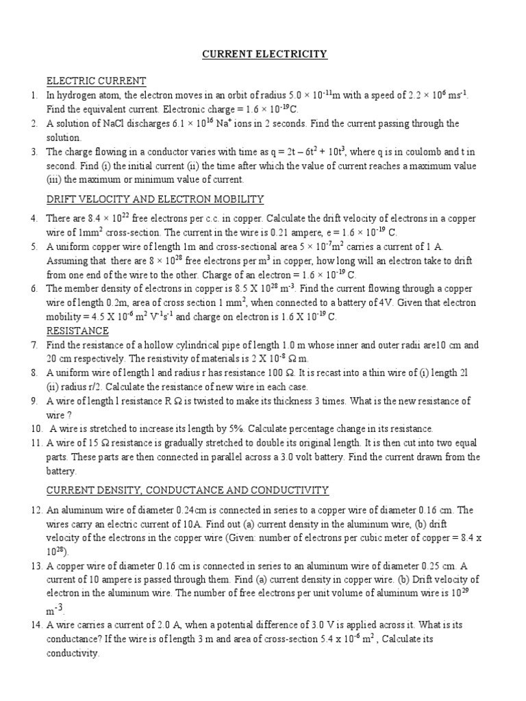 3.CURRENT ELECTRICITY Worksheet | PDF | Electrical Resistance And Conductance | Series And ...