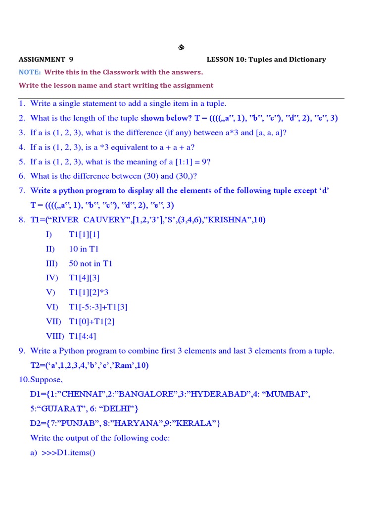 Tuples and Dictionaries Assignment Guide | PDF | Computer Programming | Software Development