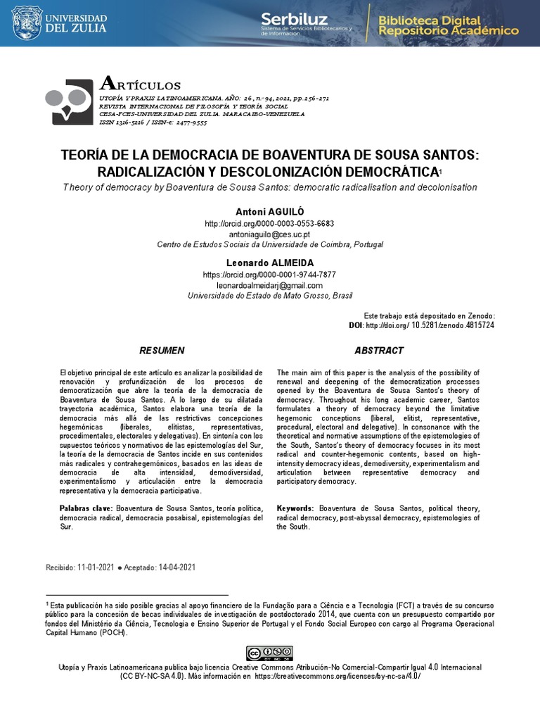 Teoria de La Democracia de Boaventura de Sousa Santos | PDF | Democracia | Ideologías políticas