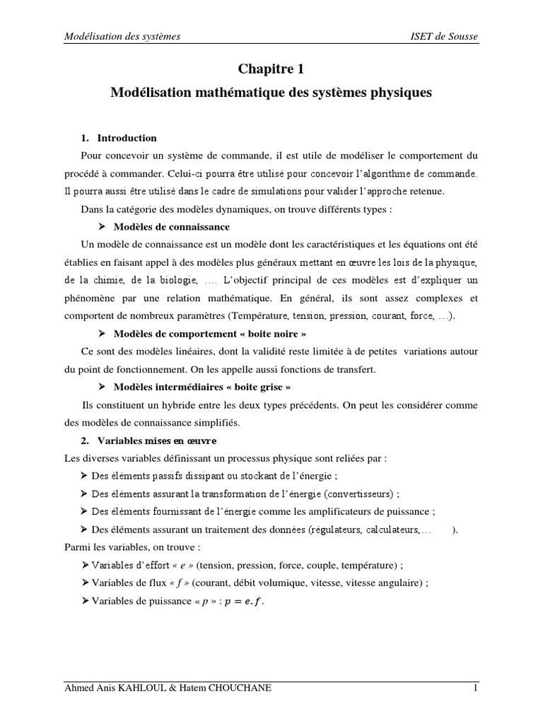 Chapitre 1 Modélisation Des Systèmes Physiques | PDF | Automatisation ...