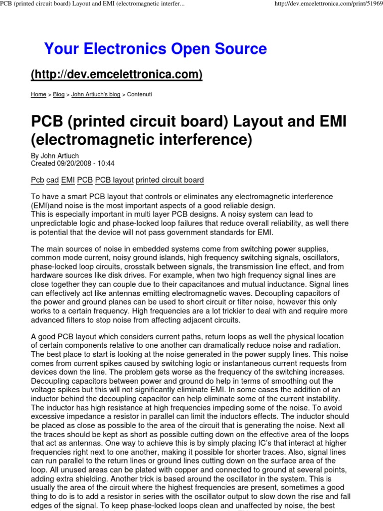 PCB (Printed Circuit Board) Layout and EMI (Electromagnetic I.. | PDF ...