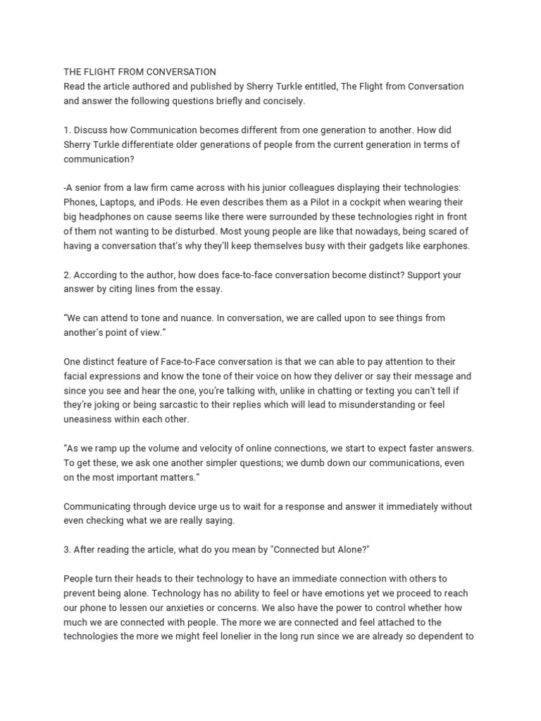 Answers The Flight From Conversation | PDF | Conversation | Human ...