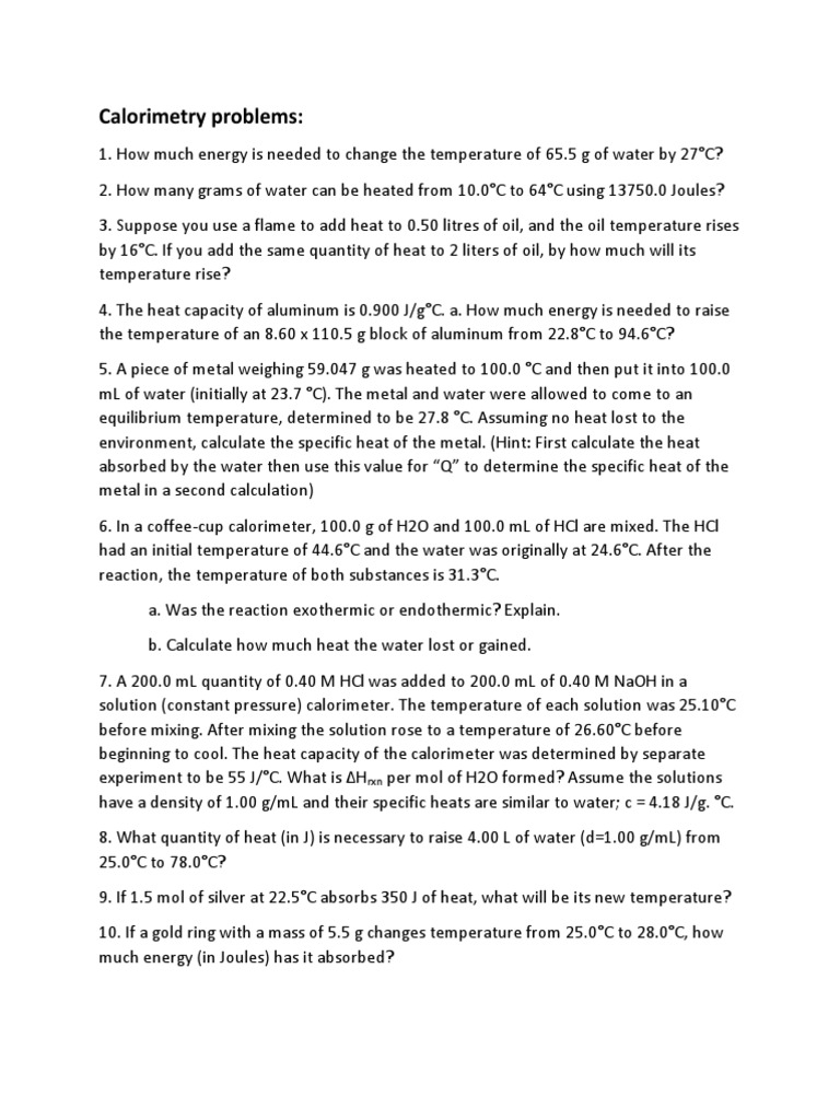 Solving Calorimetry Problems: Determining Temperature Changes, Energy ...