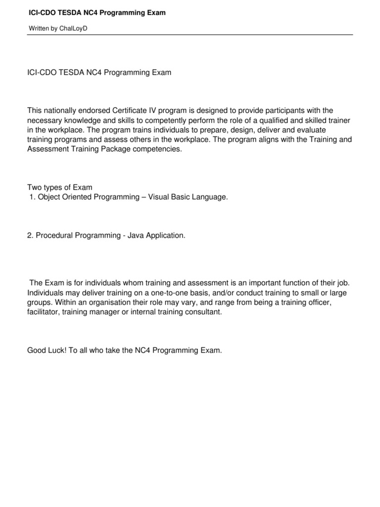 NC4 Programming Exam Overview | PDF | Career & Growth