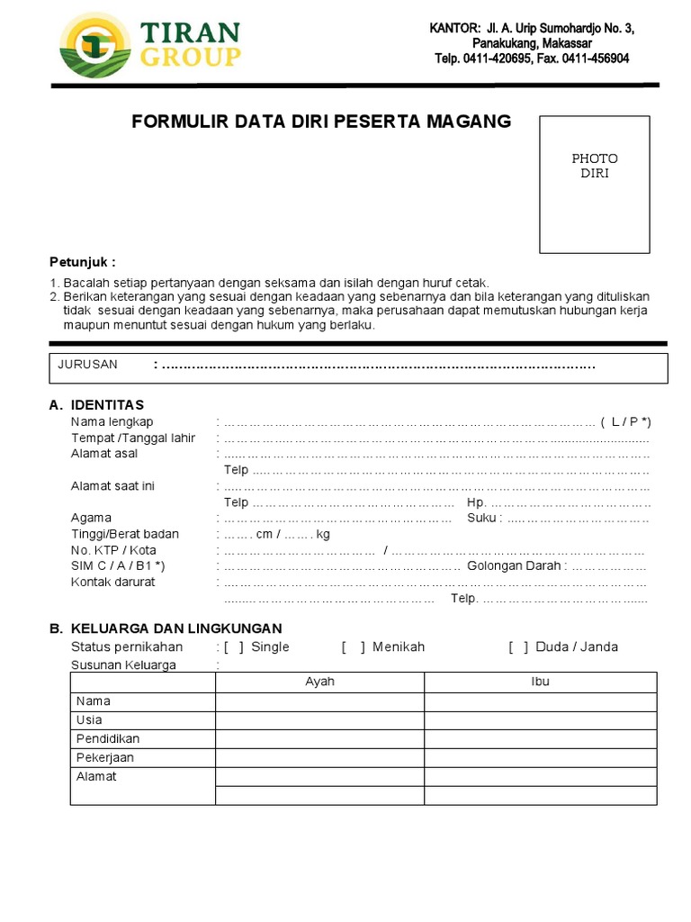 Form Data Diri Calon Magang | PDF