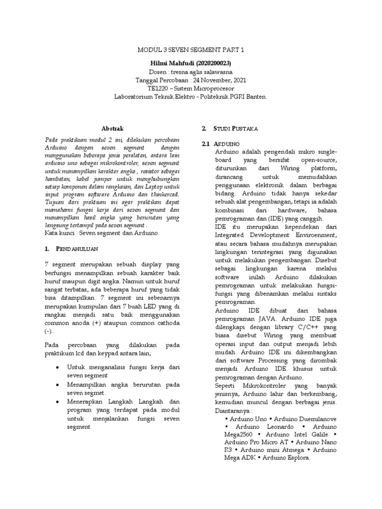 LAPORAN PRAKTIKUM MODUL3 SEVENSEGMENTpart1 Hilmite1220 | PDF