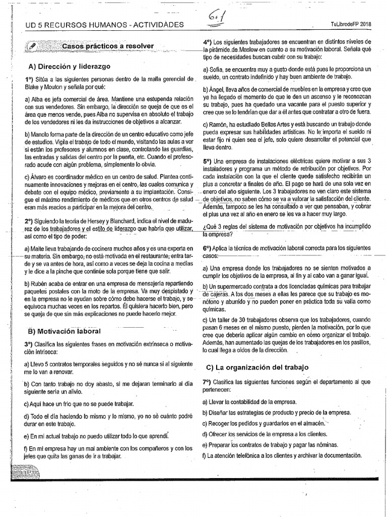 EIE Fichas Tema 6 RRHH | PDF