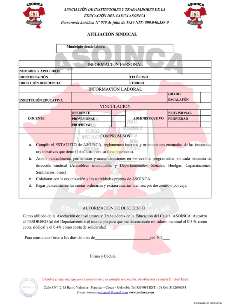 Formato Afiliacion Asoinca 2021 | PDF