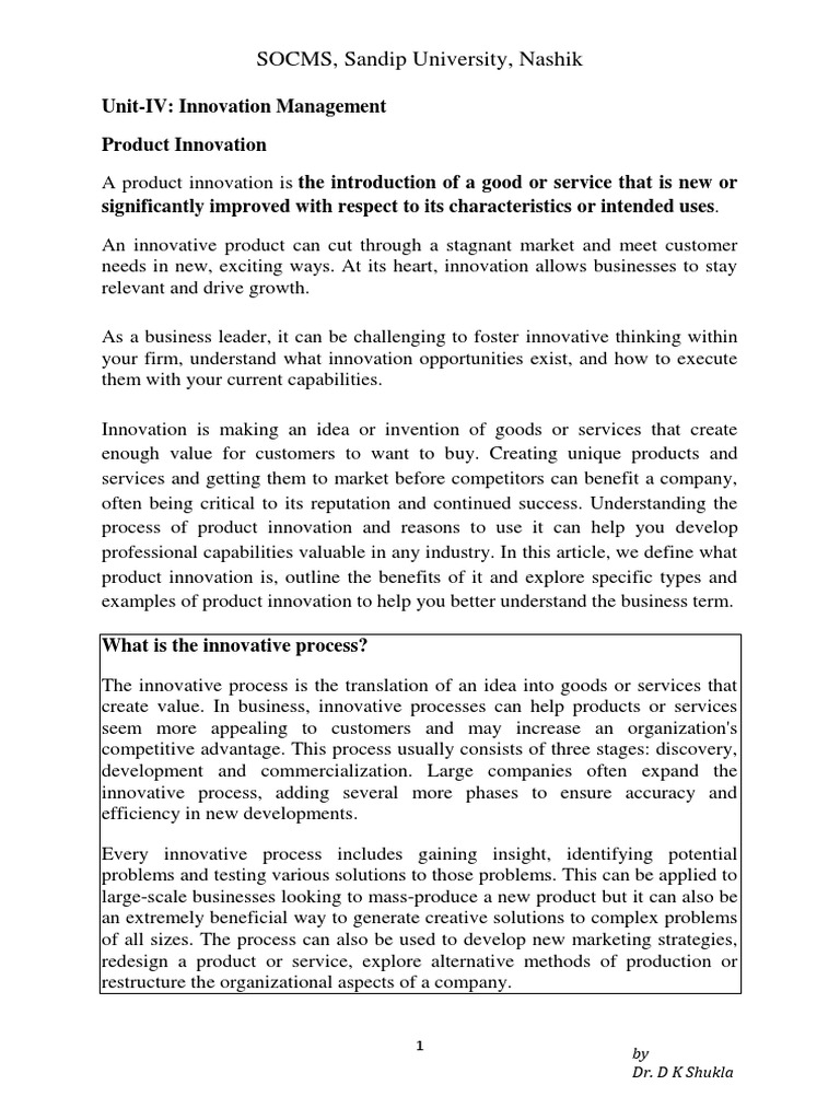 Unit IV - Innovation Management | PDF | Lean Manufacturing | Innovation Unit IV - Innovation Management | PDF | Lean Manufacturing | Innovation