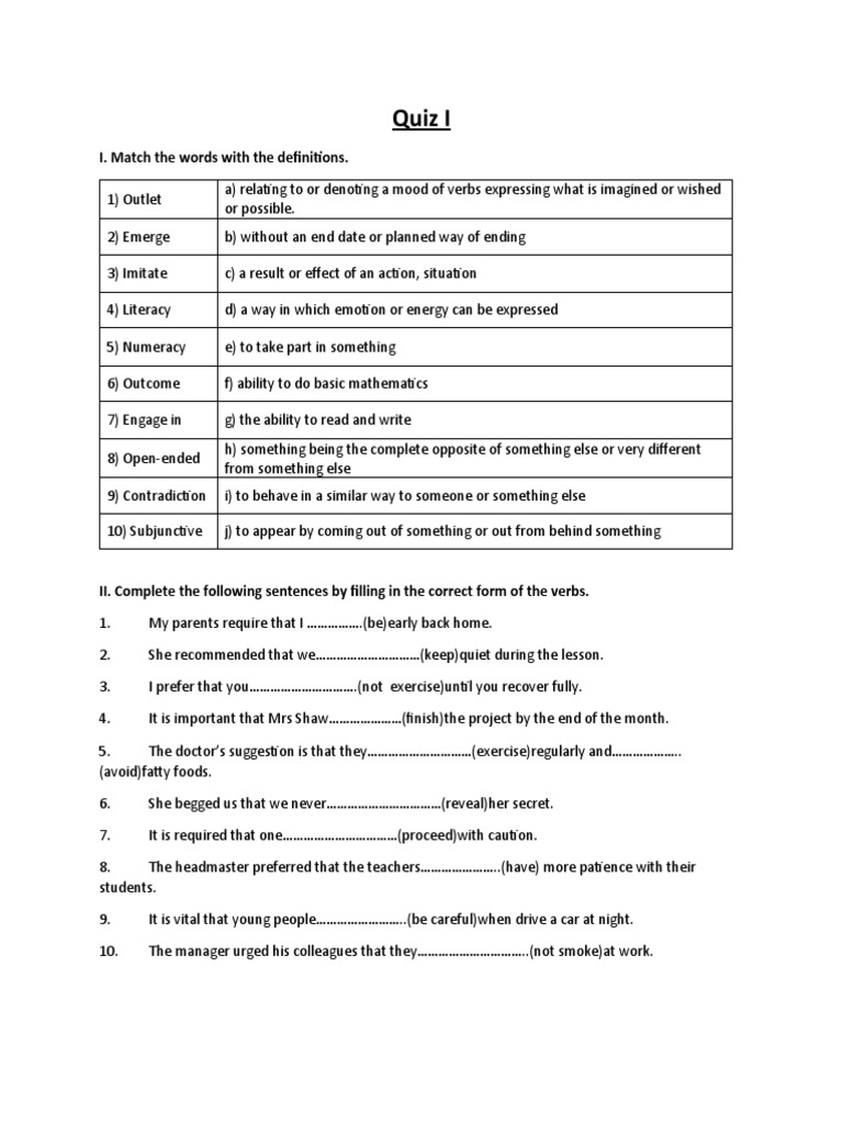 Vocabulary and Subjunctive Quiz | PDF | Behavior Modification | Cognition