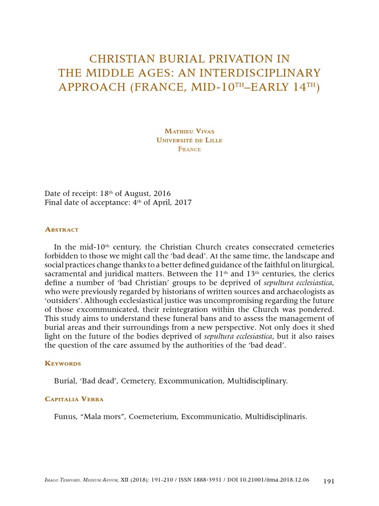 Christian Burial Privation in Medieval France | PDF | Burial | Cemetery