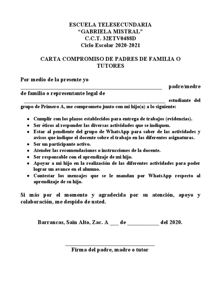 Carta Compromiso 2° | PDF
