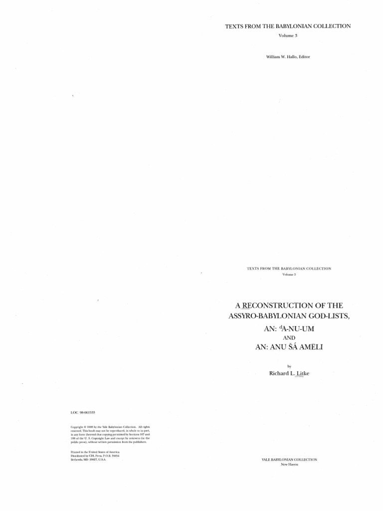 Litke, Richard L - A Reconstruction of The Assyro-Babylonian God-Lists ...