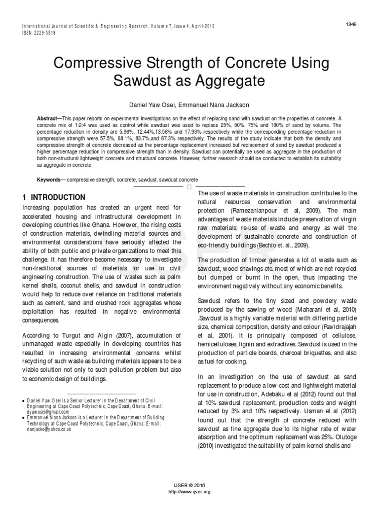 Compressive Strength of Concrete Using Sawdust As Aggregate | PDF ...