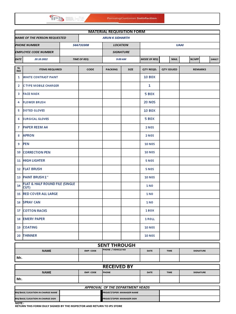 Material Requisition Form | PDF