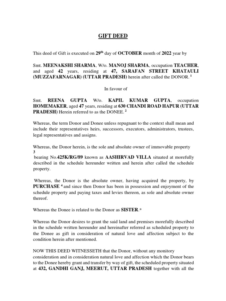 Y Gift Deed | PDF | Property | Trust Law