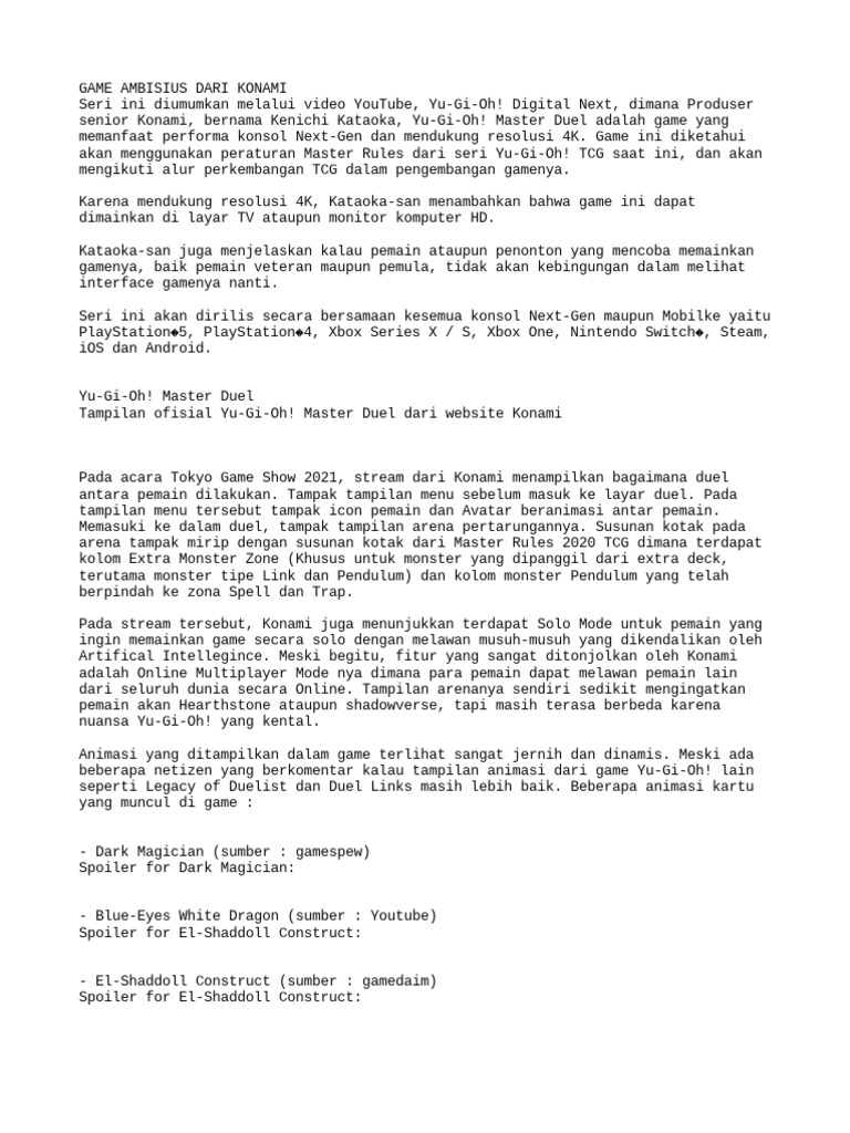 Yu-Gi-Oh! Master Duel: Panduan Pemain | PDF