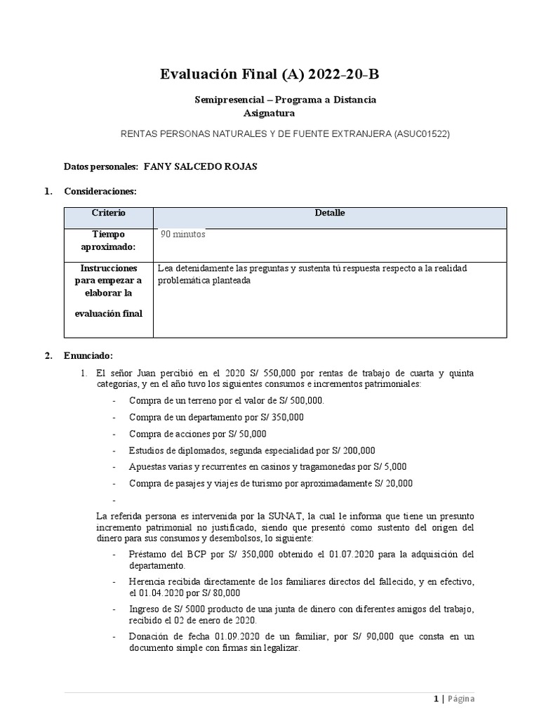 Examen Final Rentas | PDF | Impuesto sobre la renta | Impuestos