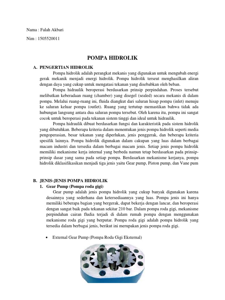 PENGERTIAN DAN JENIS-JENIS POMPA HIDROLIK | PDF