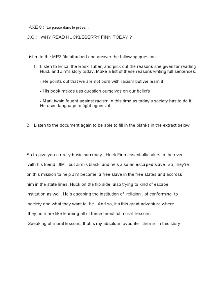 C.O Why Read Huckleberry Finn Today | PDF C.O Why Read Huckleberry Finn Today | PDF