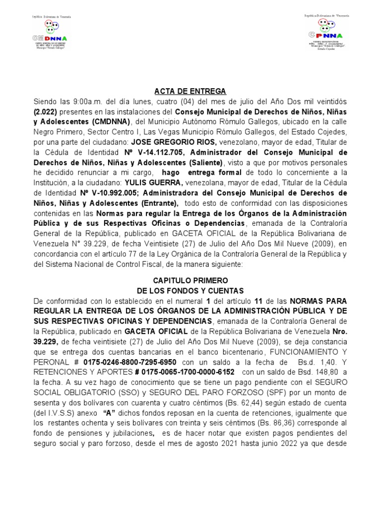 Acta de Entrega | PDF | Venezuela | Gobierno