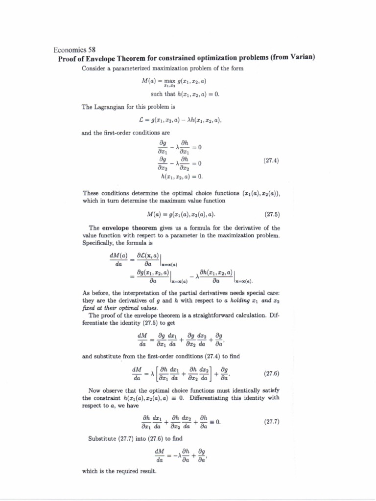 Envelope Theorem | Download Free PDF | Mathematical Relations | Mathematical Optimization