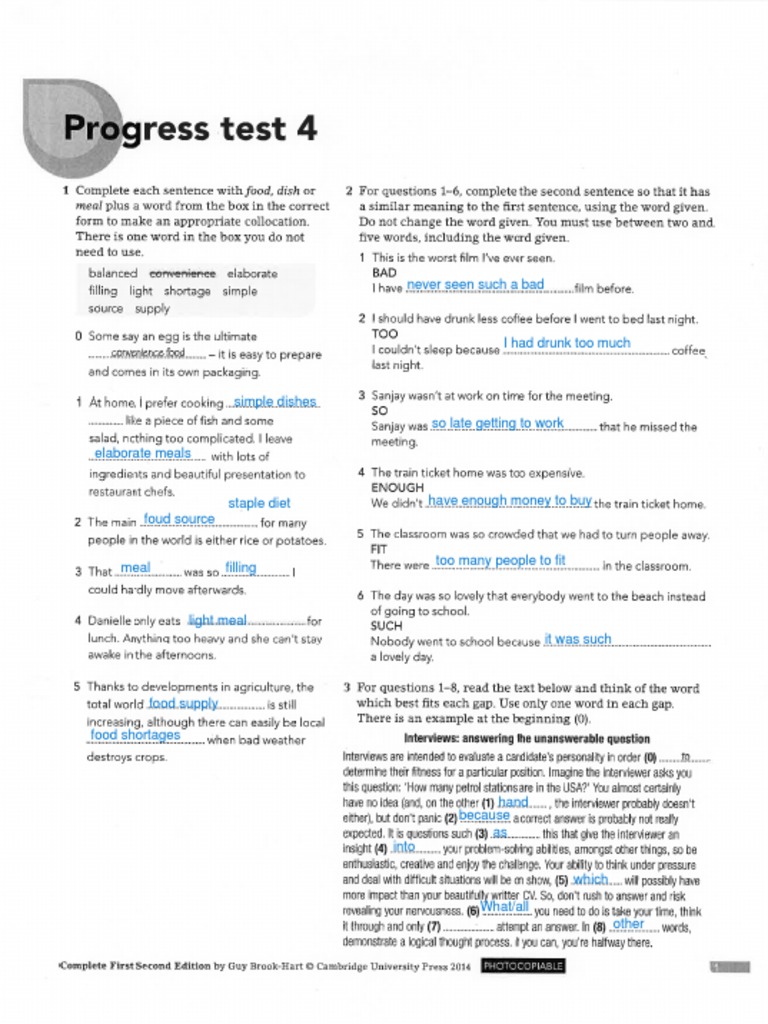 FCE Progress Test 4 PDF | PDF | Food And Drink | Nutrition