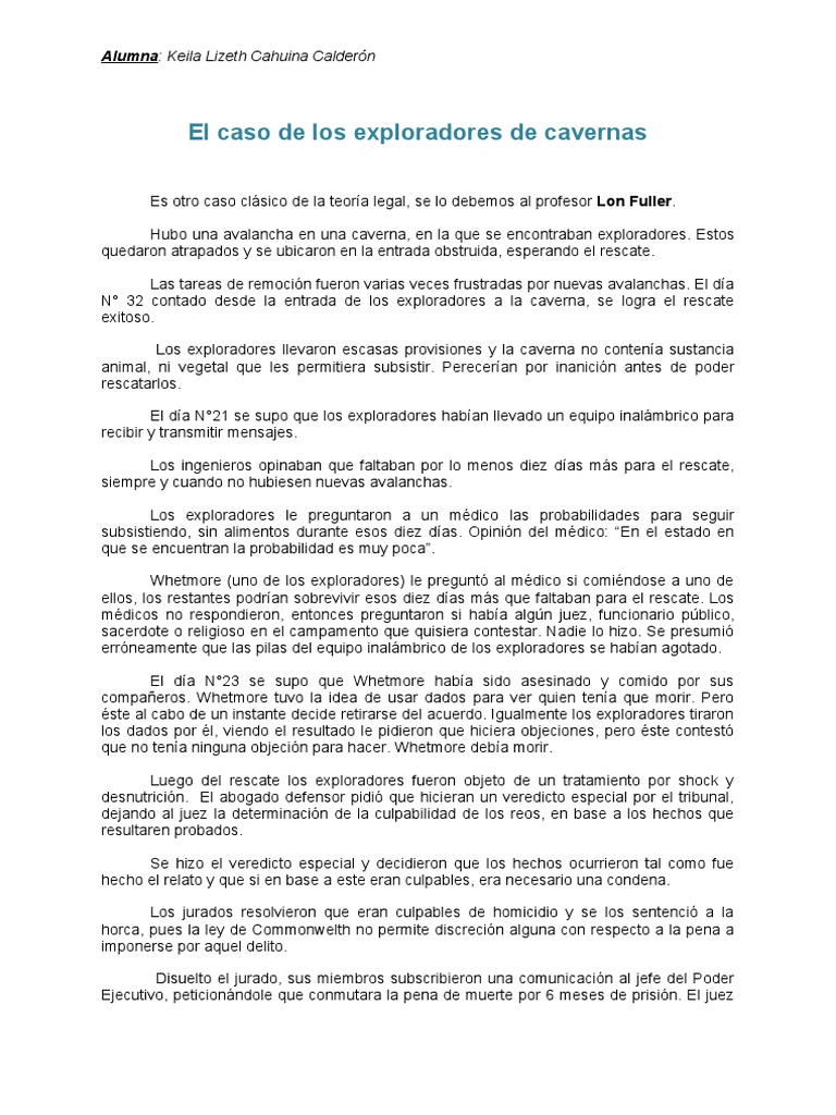 El caso de los exploradores de cavernas: Un debate sobre la aplicación ...