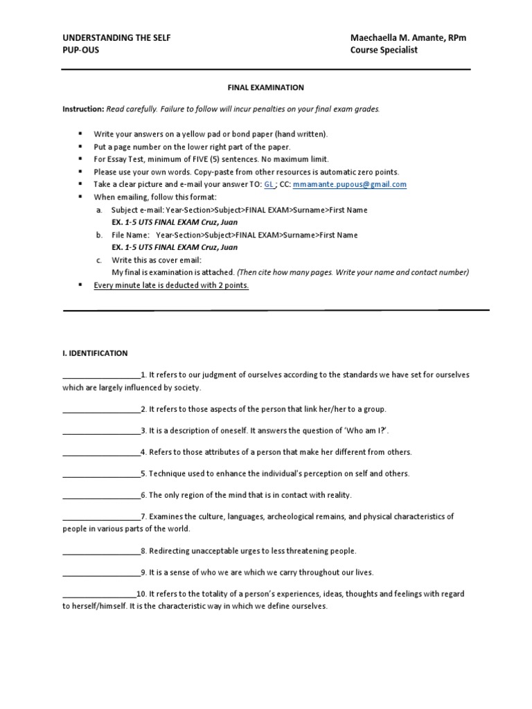 Uts Final Examination | PDF | Test (Assessment) | Self